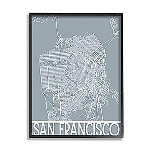 Stupell Industries San Francisco Geometric Street City Map California Transportation, Design by Daphne Polselli Black Framed Wall Art, 11 x 14, Grey