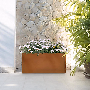 GZGNEEVL Corten Steel Planter Box Metal Outdoor Large Rectangular Rustic Durable Antique Detached for Commercial Residential Patio Deck and Backyard 36" x 12" x 16"