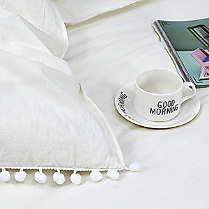 Softta Girls Bedding White Duvet Cover Full 3 Pcs Ruffle Pom-Fringe Pompoms Bohemian Bedding 100% Washed Cotton Boho Baby Teen Girls Bed Cover