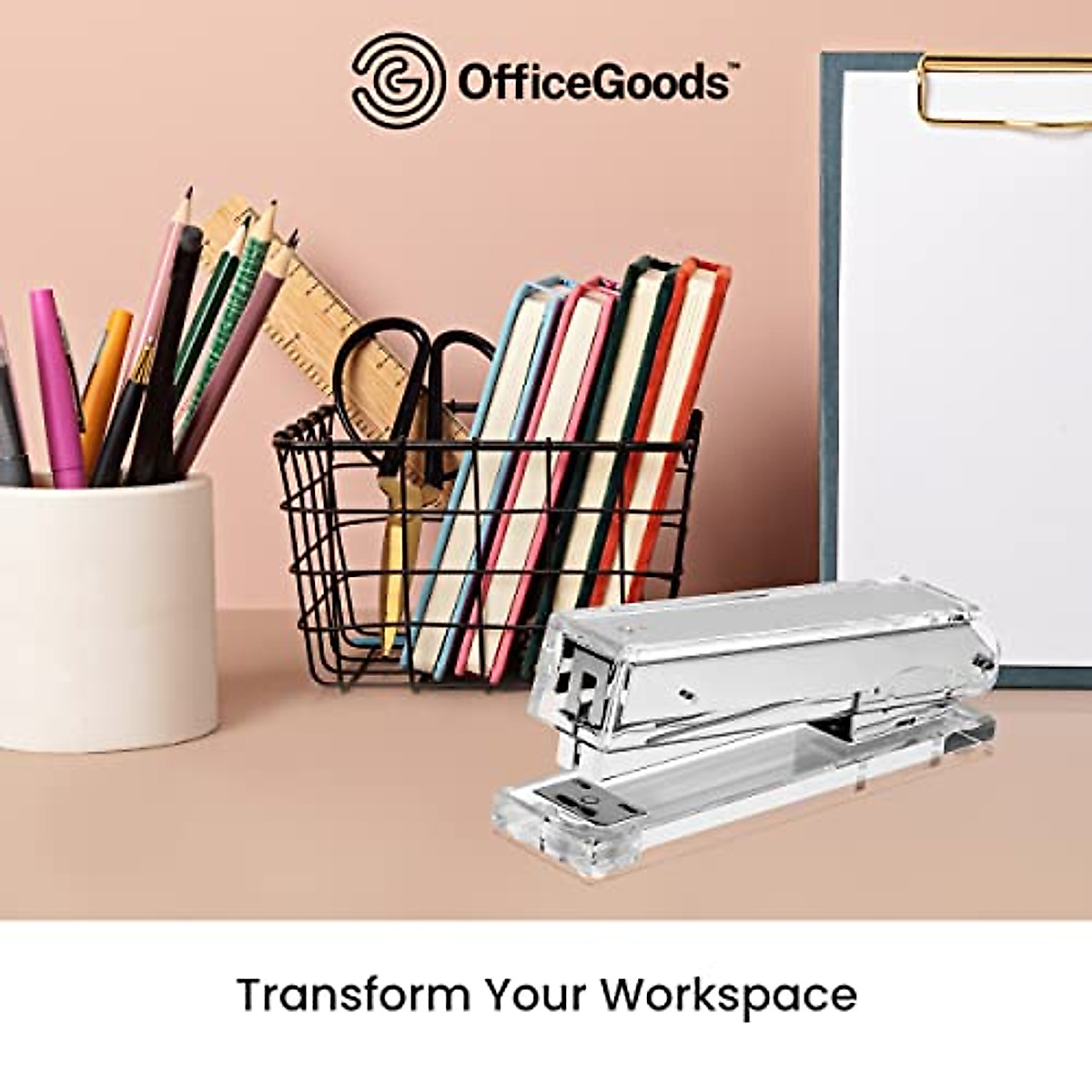 OfficeGoods Acrylic Stapler - Gorgeous Modern Accessory for The Stylish Desk at Home, Office, or School - Takes Standard 1/4" Staples - 5.25" Long - Silver