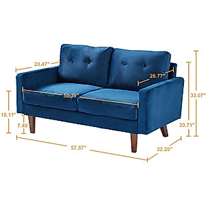 Bettermade Loveseat Sofa,Futon Sofa for Living Room, Velvet Cover Modern Design Couch,Tools-Free Assemble,2 Seats with 600 LB Load,Blue