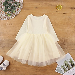 Toddler Baby Girls Winter Dress Tutu Dresses Long Sleeve Infant Children Clothes for 1-5Years (Beige, 4-5T)