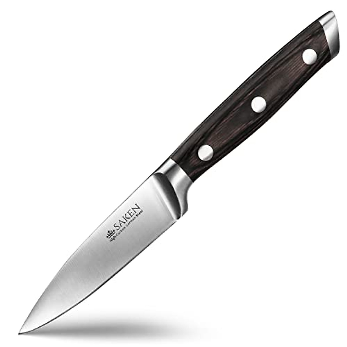 Saken Paring Knife 3.5 Inch Kitchen Utility Knife High Carbon Steel with Wooden Handle in Dark Wood Finish - Multipurpose Kitchen Knife for Mincing, Slicing, Chopping, and General Cutting Work