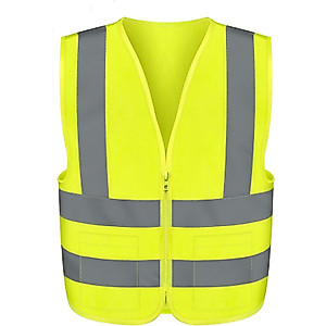 NEIKO Safety Vest, 2 Pockets, High Visibility Vest, Reflective Strips, Neon Yellow Vest, Zipper Front, Reflective Vest For Men & Women, Work Vest, Security Vest & Hi Vis (Large for Adults, 53962A)