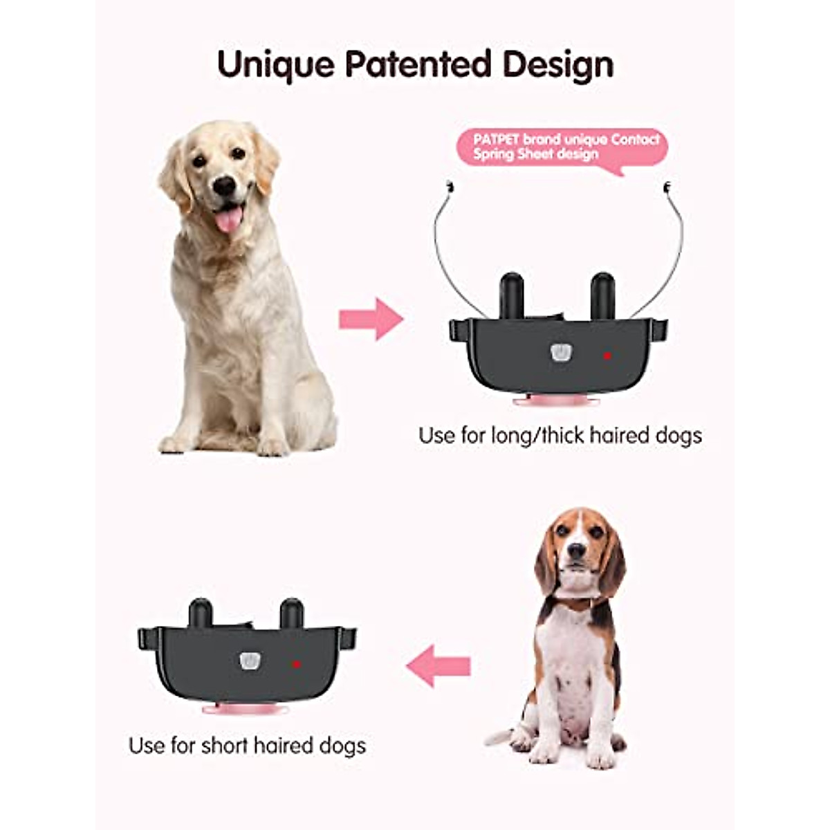 PATPET Dog Training Collar with Remote(8-100 lbs), Rechargeable Shock Collar for Medium Dogs, Up to 1000 ft Remote Range IPX7 Waterproof Dog Shock Collar