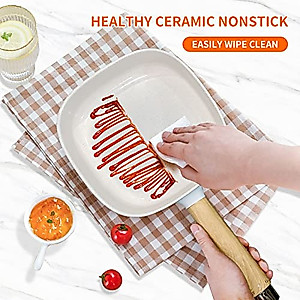 Audecook Hot Pot Electric 2L, Cermic Glaze Non-Stick Frying Pan 8 Inch, Portable Travel Cooker for Ramen/Steak/Fried Rice/Oatmeal/Soup, with Dual Power Control (Silicone Spatula Included)