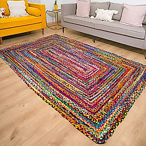 RAJRANG BRINGING RAJASTHAN TO YOU Large Chindi Rag Rug Braided Cotton Reversible Rugs (Multicolor, Rectangle, 4x6 Feet)