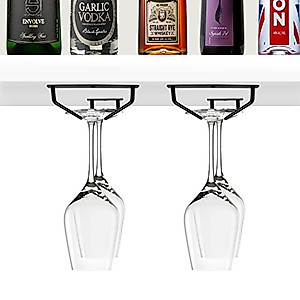 Yimerlen 7 Inch Long Single Rail Wine Glass Rack Under Cabinet Cupboard, Metal Stemware Holder Wine Glass Holder Wine Glass Hanger for RV Mini Bar Kitchen Storage (Black- 4 Pack)