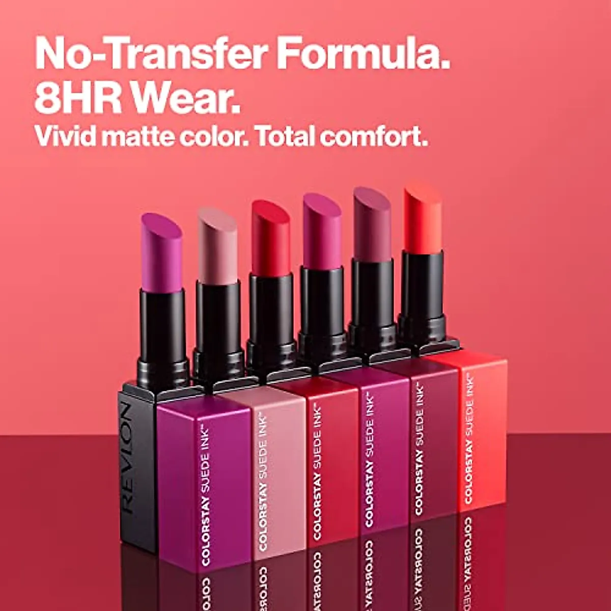 REVLON Lipstick, ColorStay Suede Ink, Built-in Primer, Infused with Vitamin E, Waterproof, Smudge-proof, Matte Color, 009 In Charge, 0.09 oz.