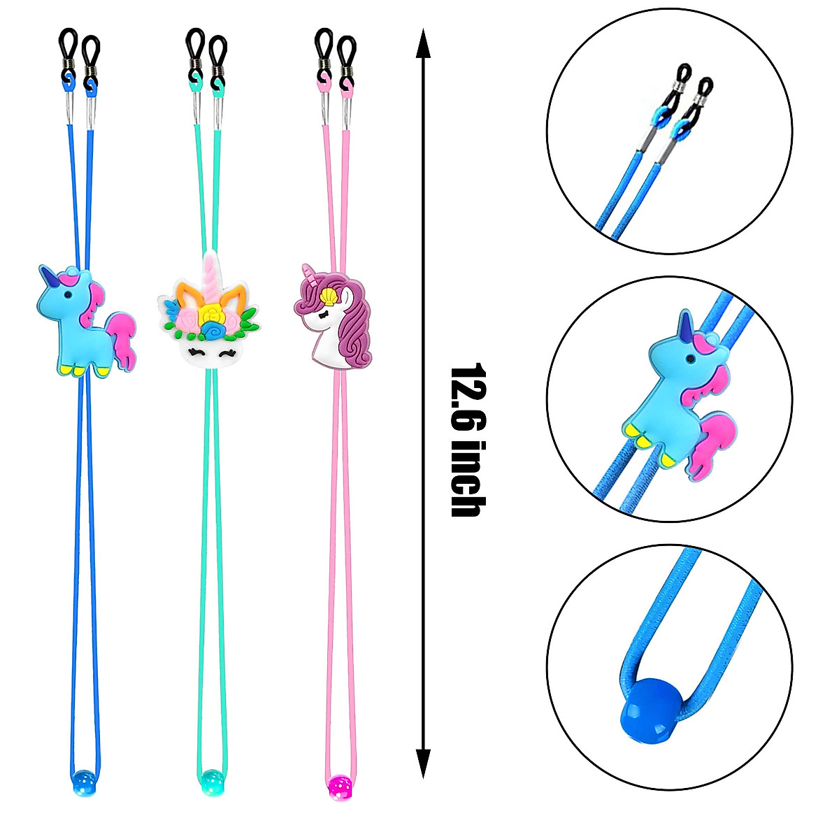 SKYCOOOOL 24 PCS Kids Glasses Strap Rainbow Unicorn Adjuster Anti-slip Silicone Eyeglass Straps Glasses Retainer Cute Decorations For Girls