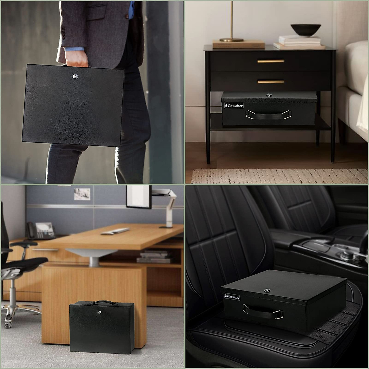 Voncabay Money Safe Box for Home & Fireproof Money Bag for Cash Safe, Portable Fireproof Document Box with Keys, 0.33 Cubic Feet Lock Box with Hand Grip for Personal Items, Cash,Jewelry, Gun