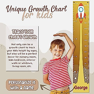 Personalized Kids Growth Chart - 12 Designs, 13oz Vinyl Height Measurement ft. cm, inches Chart for Toddlers - Ruler for Kids