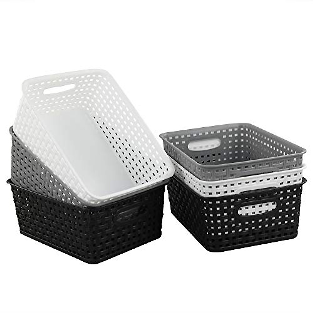 Eagrye 6-Pack 10.4-Inch x 7.6-Inch x 4.05-Inch Plastic Storage Basket, Woven Basket Bin