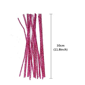 100pcs Pipe Cleaners Chenille Stems for DIY Art Supplies Craft Projects 6mmx30cm Christmas Pipe Cleaners Decoration, Glitter Pink