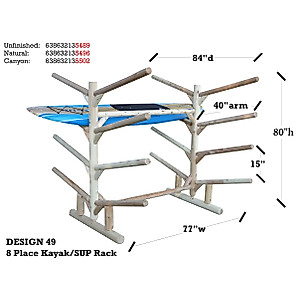 Log Kayak Rack - Kayak Storage Rack, Kayak Racks for Outdoor Storage, Kayak Rack for Garage, Paddle Board Rack, Fishing Rack, Surfboard Rack and SUP Storage Rack - 8 Kayak Racks, Natural