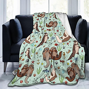 Sea Otters Blanket Super Soft Warm Flannel Otters Throw Blankets Bedding Gifts for Kids Girls Boys Adults 50"x40"