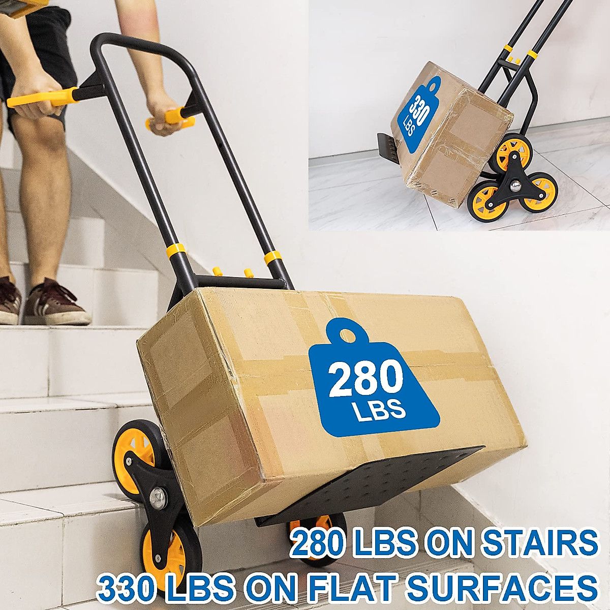 SHZOND Stair Climber Hand Truck, Heavy-Duty Hand Truck Dolly 330 Lbs Capacity, Foldable Trolley Stair Climber with 12.2" x 11.6" Nose Plate and 6 Wheels