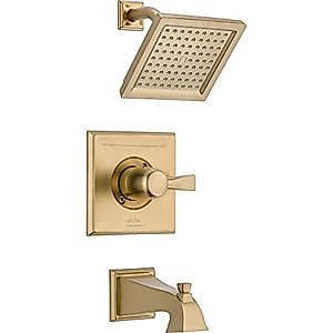 Delta Faucet Dryden 14 Series Single-Function Tub and Shower Trim Kit with Single-Spray Touch-Clean Shower Head, Champagne Bronze T14451-CZ (Valve Not Included)