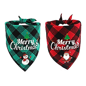 VIPITH 2 Piece Double-Sided Cotton Dog Christmas Bandanas, Classic Plaid Triangle Bibs Scarf, Washable Adjustable Kerchief Set Pet Costume Accessories for Small Medium Large Dogs Cats Pets