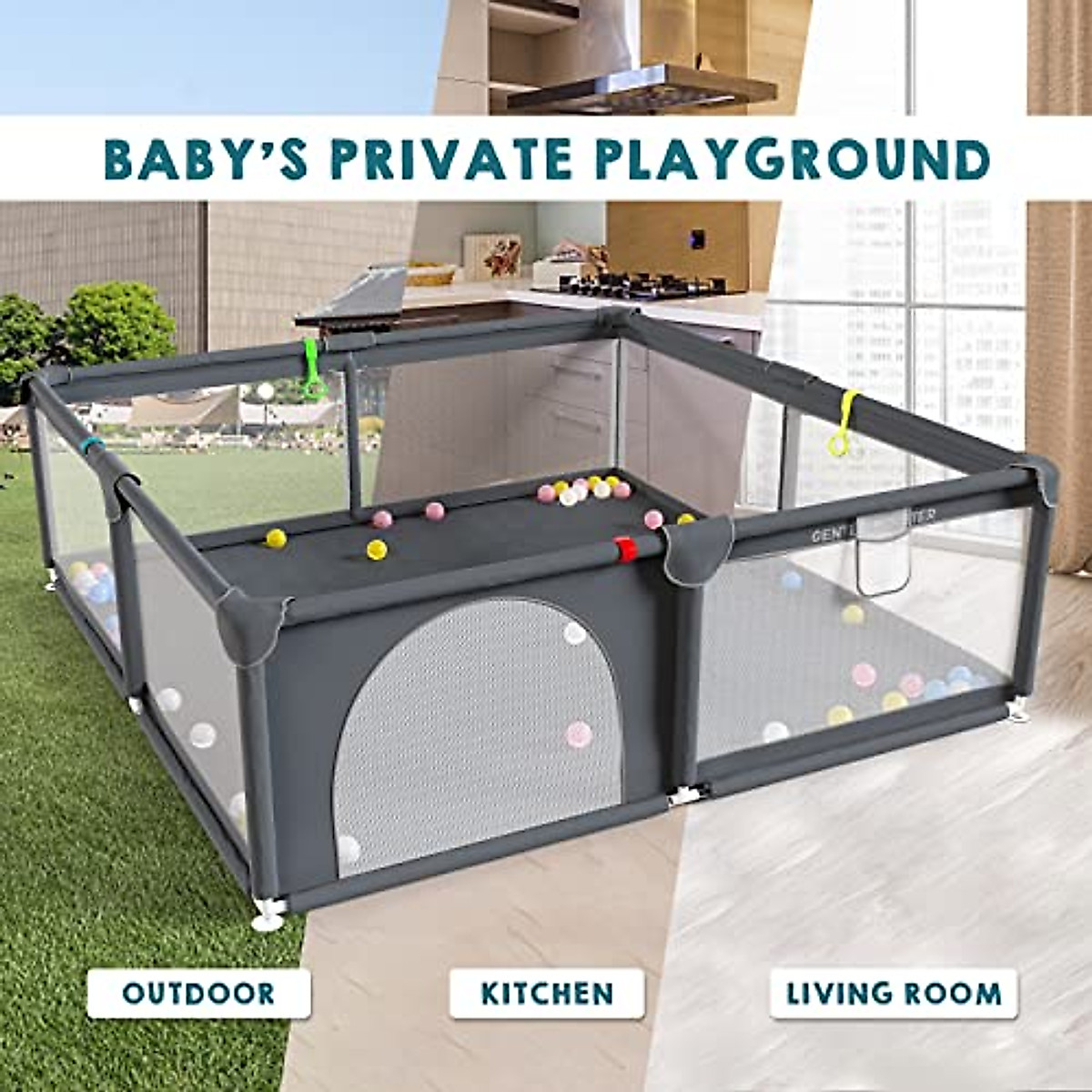 Baby Playpen, 79”x63”x26” Large Playpen for Babies and Toddlers, Indoor & Outdoor Baby Gate Play Pen, Play Yard for Baby with Ocean Balls and Storage Bag