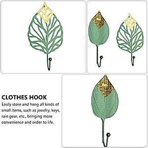 Cabilock Towel Hanger 2pcs Decorative Wall Mounted Hooks Leaf Shape Iron Hanging Hook Coat Hook for Living Room Bathroom Bedroom (Green) Metal Clothes Rack Heavy Duty