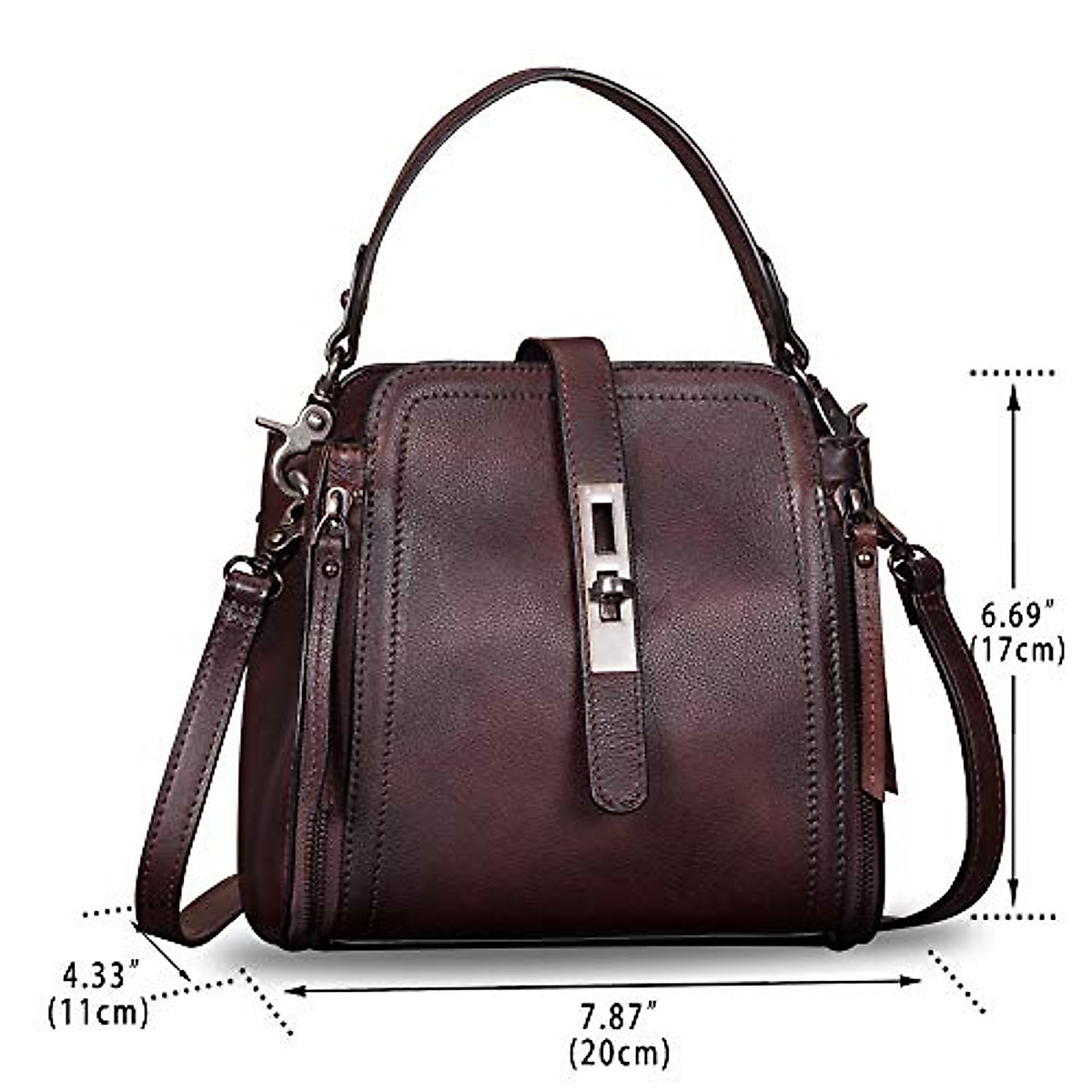 Genuine Leather Crossbody Bag for Women Vintage Handmade Satchel Purse Handbag with Removable Top-Handle Strap (Coffee)