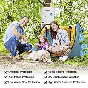 Camplux 5L Outdoor Portable Water Heater, 1.32 GPM Tankless Propane Gas Water Heater for RV, Camping, Barns, White