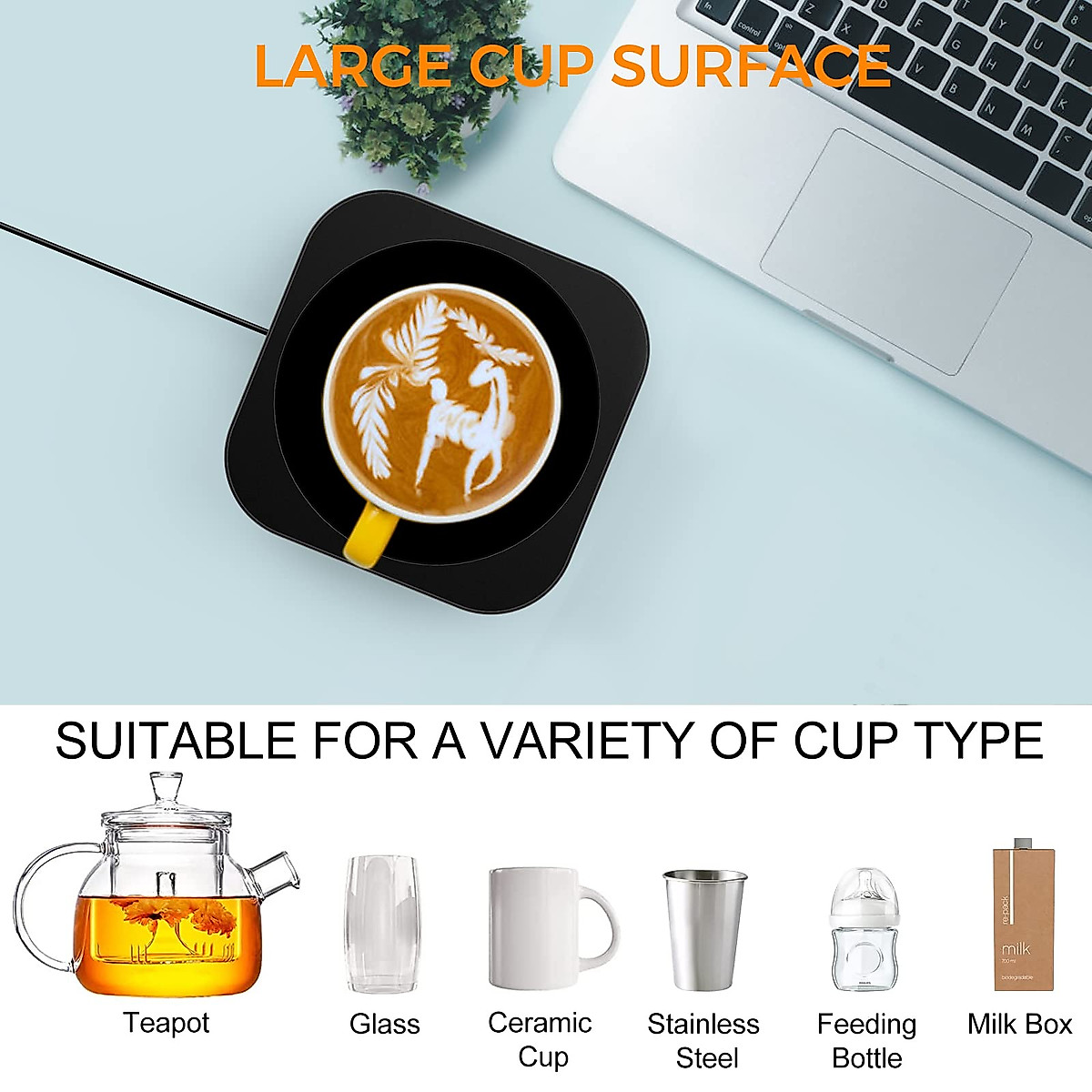 Coffee Mug Warmer for Desk, Coffee Warmer with 3 Temperature Settings, Coffee Cup Warmer for Desk Auto Shut Off, Waterproof Coffee Warmer for Desk with Touch Tech & Enlarged Heating Plate, Best Gift