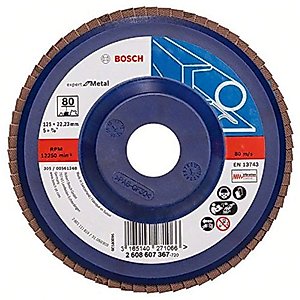 Bosch Professional 2608607367 Metal Prof 125mm Flap disc Straight Plastic G80, Blue/Brown