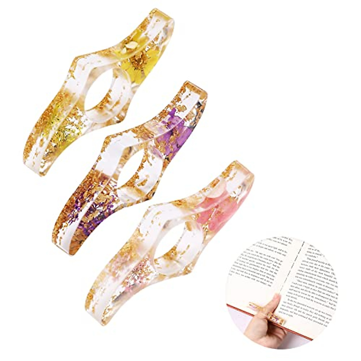 Book Page Holder,3 Pcs Dried Flower Resin Thumb Book Holder Transparent Thumb Ring Page Holder Personalized Bookmark Holder Book Opener Handmade Book Reading Accessories for Teachers Book Lovers
