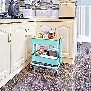 2-Tier Metal Utility Rolling Cart, Storage Side End Table with Cover Board