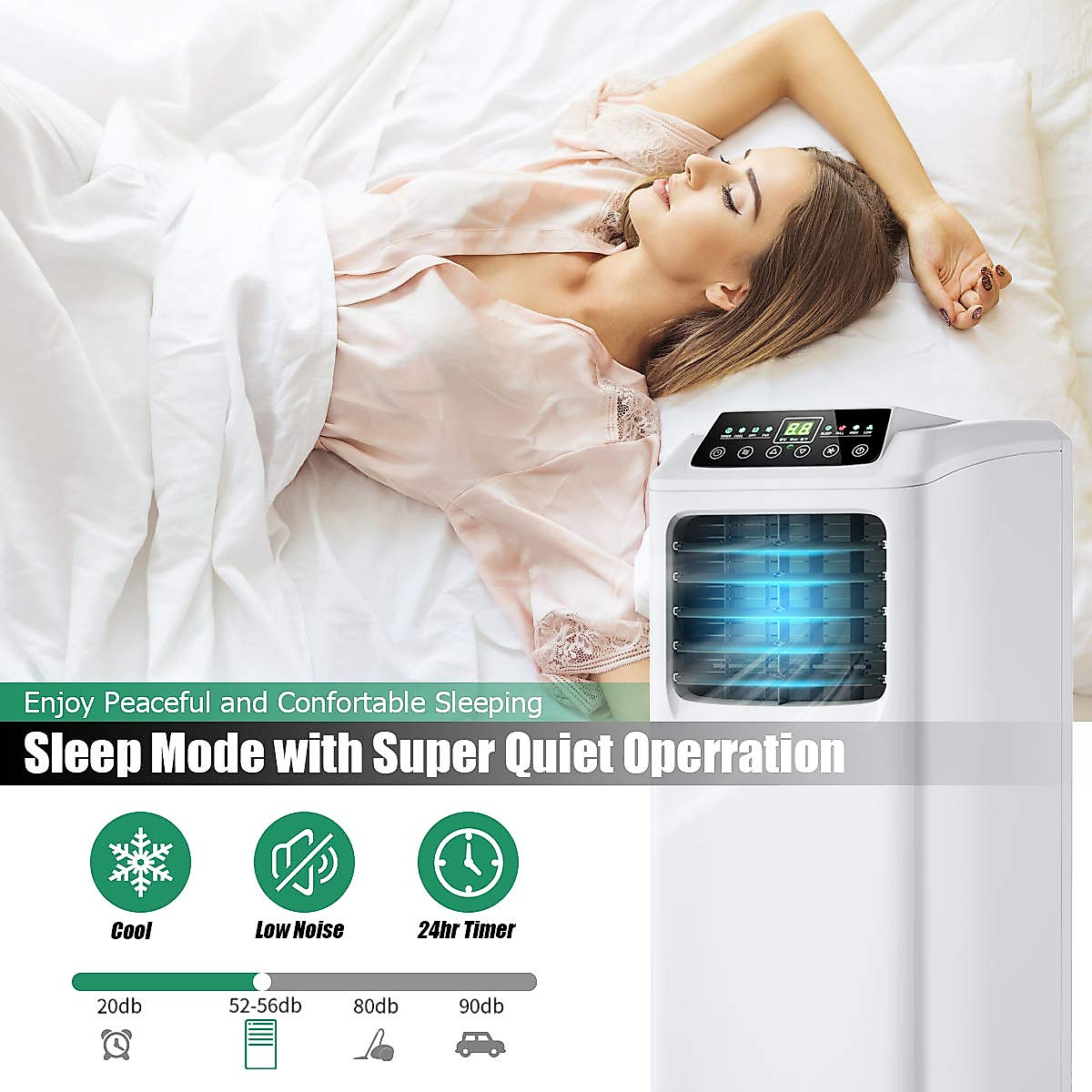 COSTWAY 8000 BTU Portable Air Conditioner, 3-in-1 Air Cooler w/Built-in Dehumidifier, Fan Mode, Sleep Mode, Remote Control& LED Display, Rooms Up to 230+ Sq. ft, for Home Office (White and Black)