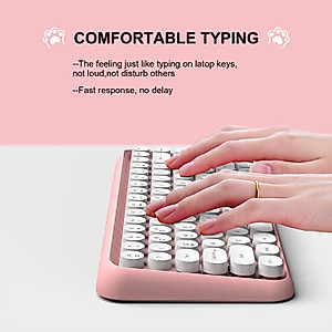 FELICON Wireless Bluetooth Keyboard, Mini Portable 84-Key Typewriter Retro Round Keycaps Keyboard,Compatible with Android, Windows, PC, Tablet-Dark, Perfer for Home and Office Keyboards(Pink)