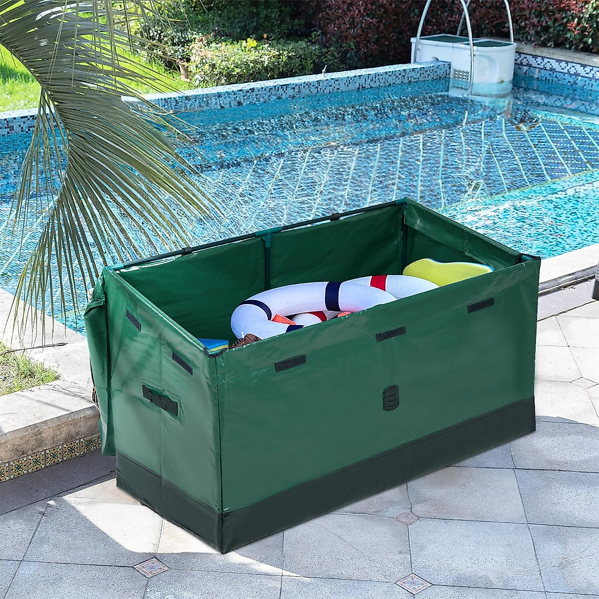 Fiveshow 130 Gallon Waterproof Deck Box, Portable Outdoor PVC Storage Box for All Weather, Perfect for Camping Boat Garden Poolside Yard, Green