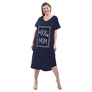 FEREMO 3 Pack Plus Size Nightgowns V Neck Nightshirts Short Sleeve Printed Sleepwear Soft Loungewear for Women (4X, Black+Wine Red+Dog Mom Navy Blue)