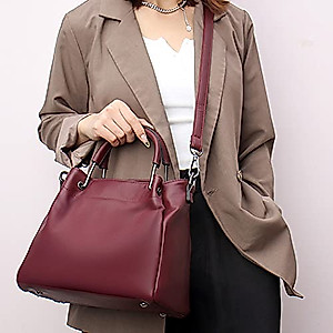 Chikencall Women Purses and Handbags Soft Leather Shoulder Bag Ladies Work Shopper Top Handle Satchels Tote Bag Burgundy