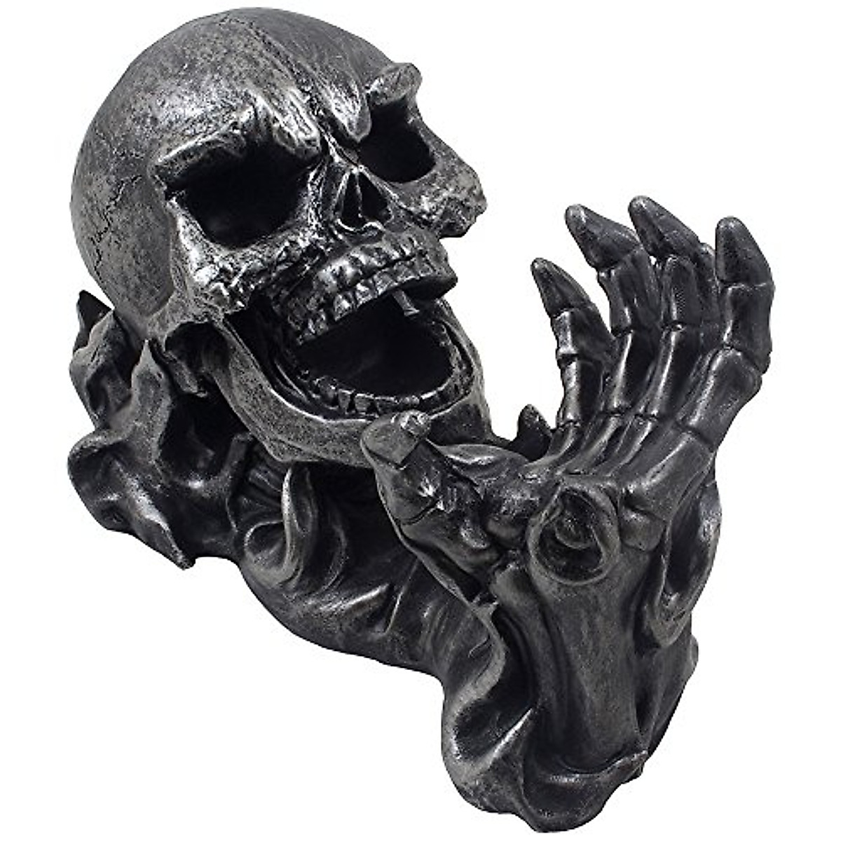 Evil Skull Rising from Flames Wine Bottle Holder Statue in Metallic Look for Scary Skeleton Halloween Party Decorations or Spooky Gothic Bar Decor As Gifts for Man Cave?
