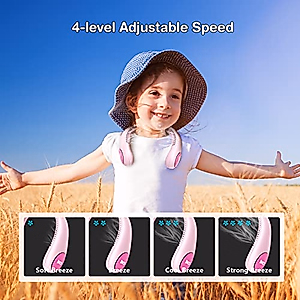 Kkdi Kids Neck Fan, Portable Bladeless Fan for Kid 4-14Y Girls & Boys, 2600mAh USB Personal Mini Fan Cooling Fan for Travel/Camping/Study, 4 Speeds, Lightweight, Compact, Perfect Summer Gifts for Kids