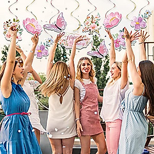 YOOOOXV Flower Birthday Party Decoration, Flower Butterfly Hanging Swirl For Party, Event, Rose Pink Hanging Streamers 13pcs (Hanging Swirl)