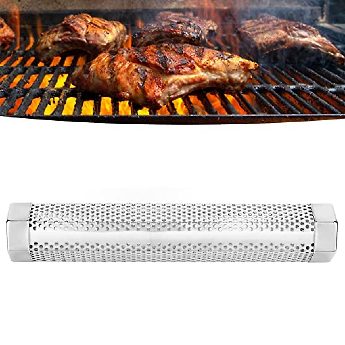 VTOSEN 12 Inch Stainless Steel Smoker Tube for Pellet Grills - Rhombus Shape Smoke Tube for BBQ, Smoked Box, Fruit Wood - Outdoor Grills