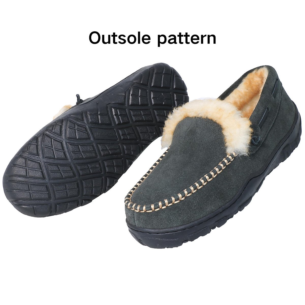 PEDOQU Men's Moccasin Slippers Genuine Suede Uppers Shearling Lining Memory Foam House Shoes, Indoor and Outdoor Warm Loafer