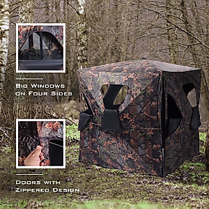 GYMAX Hunting Blind, 2-3 People Pop Up Ground Blind Tent, 360 Degree See Through for Deer,Turkey, Portable Durable Hunting Tent with Mesh Window, Hub System & Carry Bag, Camo Ground Blinds