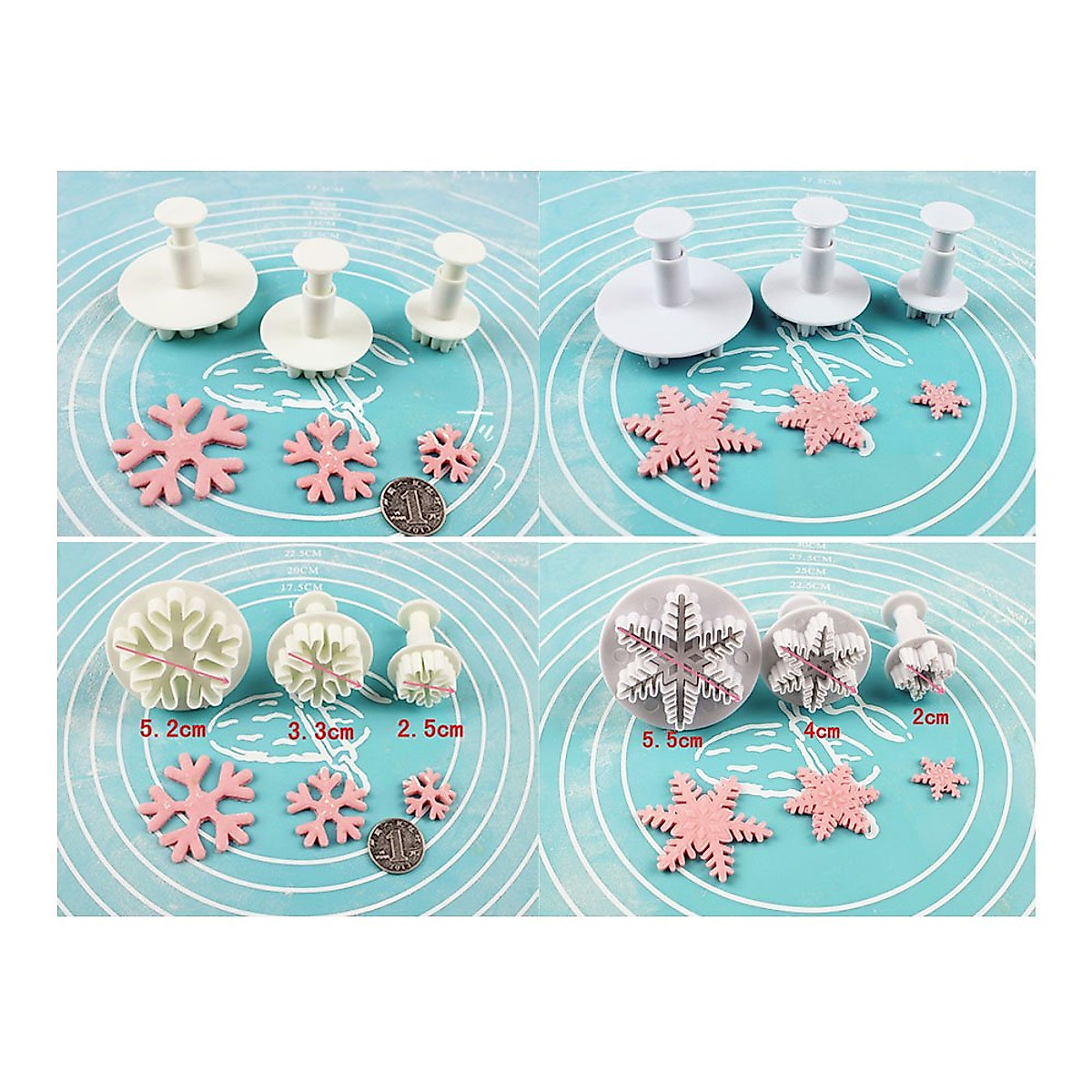 ilauke 6PCS Snowflake Cookie Cutters Decorating Fondant Embossing Tool Christmas Cookie Cutters Snowflake Plunger Cake Cutter