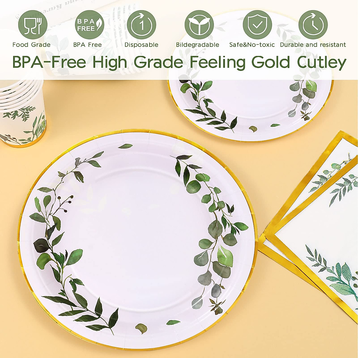 Boosolo Sage Green Bridal Shower Decorations,Sage Green Birthday decorations,Sage Green Plates and Napkins Party Supplies for Wedding,Bridal Shower,Baby Shower,Baptism Decorations(24 Guest)