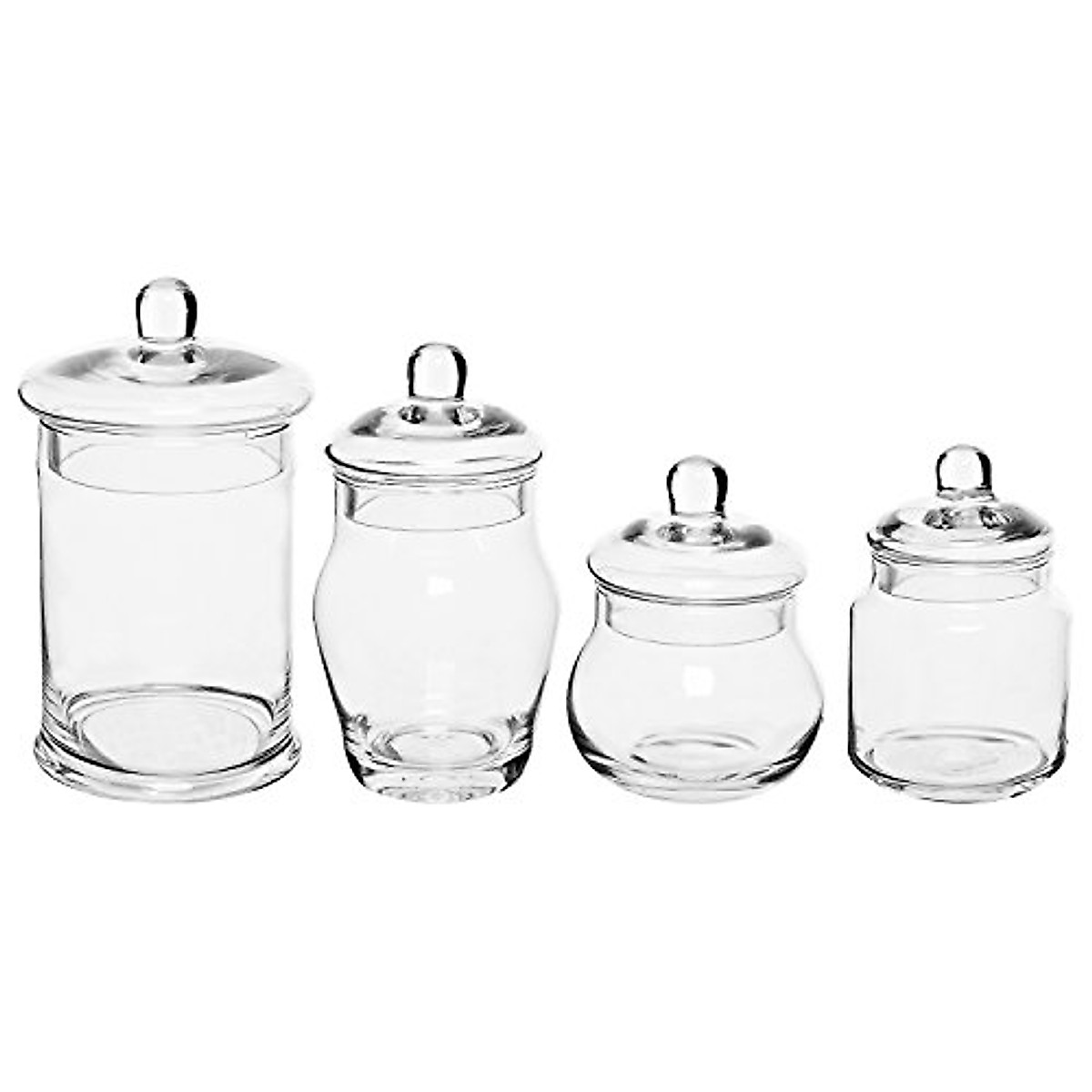 MyGift Decorative Glass Apothecary Candy Jars, Small Wedding Events Table Centerpiece Storage Canisters with Lids, Set of 4