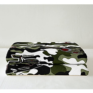 Tank Throw Blanket,Aircraft Camouflage Design Fleece Blanket War Theme Bed Blanket for Kids Child Teens Boys Man Soft Army Green Flannel Blanket, Throw Size (50 x 60 Inches)