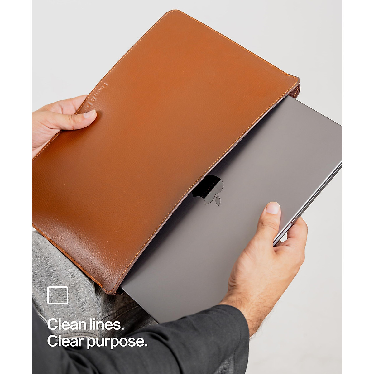 Dawn & Dusk 13 inch Laptop Sleeve Compatible with MacBook Pro & MacBook Air, PU Leather, Handmade, Slide-in Edition ©, Brown.