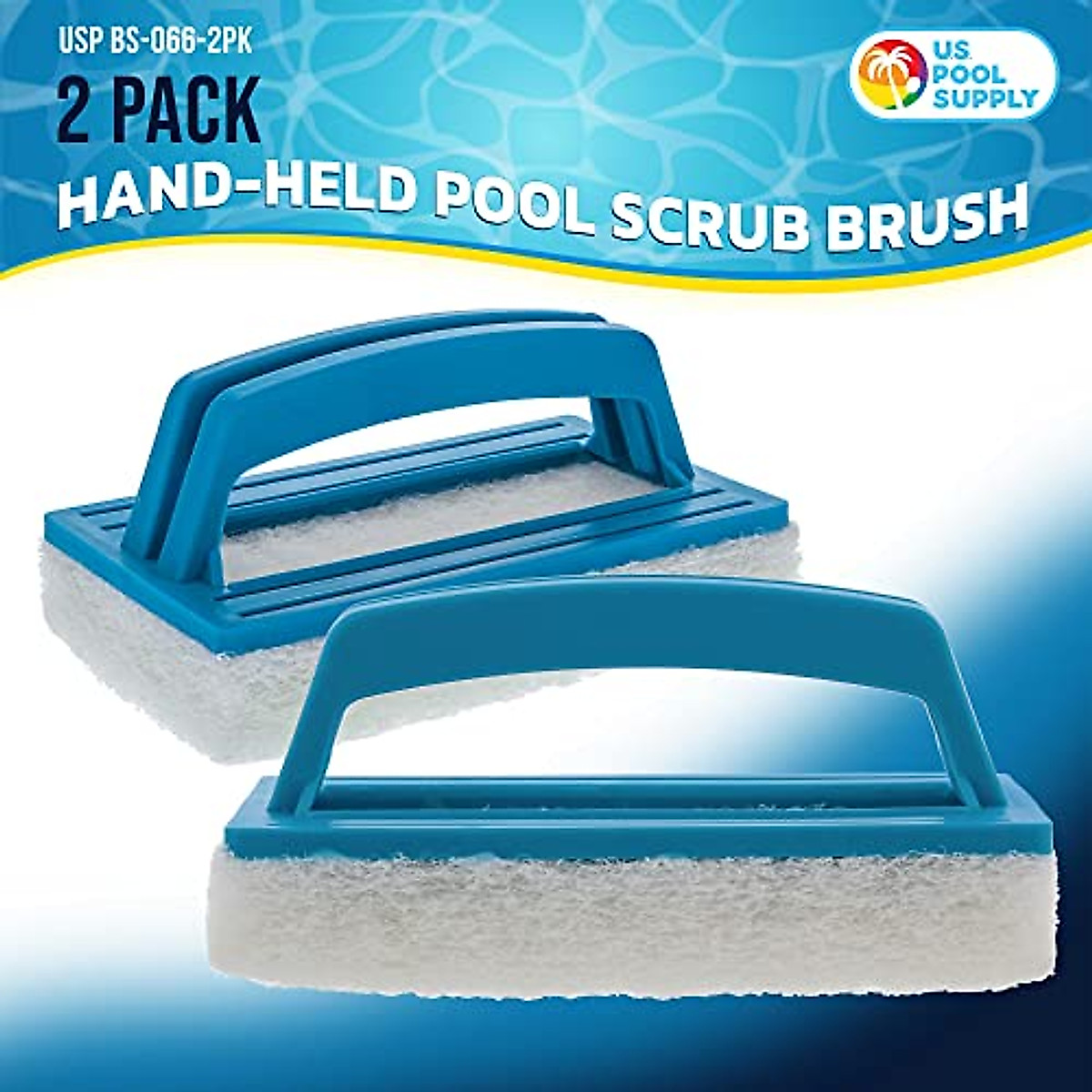 U.S. Pool Supply Hand-Held Pool Scrub Brush, 2 Pack - Scrubbing Scouring Sponge Pad - Clean Pool Tile & Grout, Walls, Vinyl Liners, Spas - Surface Cleaning Scrubber, Kitchen, Bathroom Tub, Shower Tile
