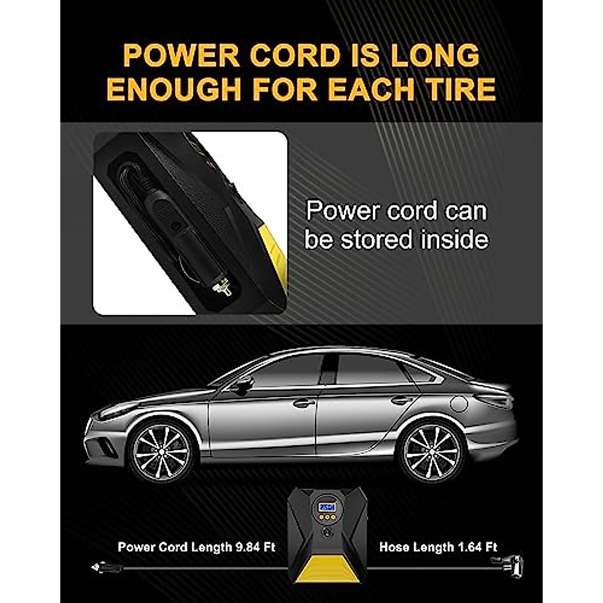 Atsanc Tire Inflator, 12V DC Portable Air Compressor with Auto-Shutoff Design, Fast-Inflating Electric Air Pump for Car Tires, Auto Digital Car Tire Pump 150PSI Max with LED Light for Various Purposes