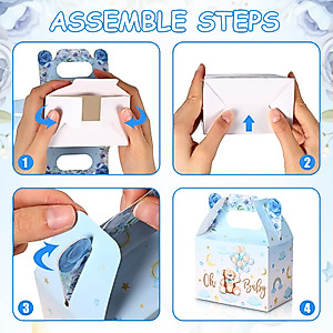 36 Pieces Bear Baby Shower Party Favor Boxes Cute Bear Treat Boxes Paper Candy Cookies Box Decoration for Baby Shower Party Supplies Gender Reveal Bear Themed Birthday Party Decor (Blue)